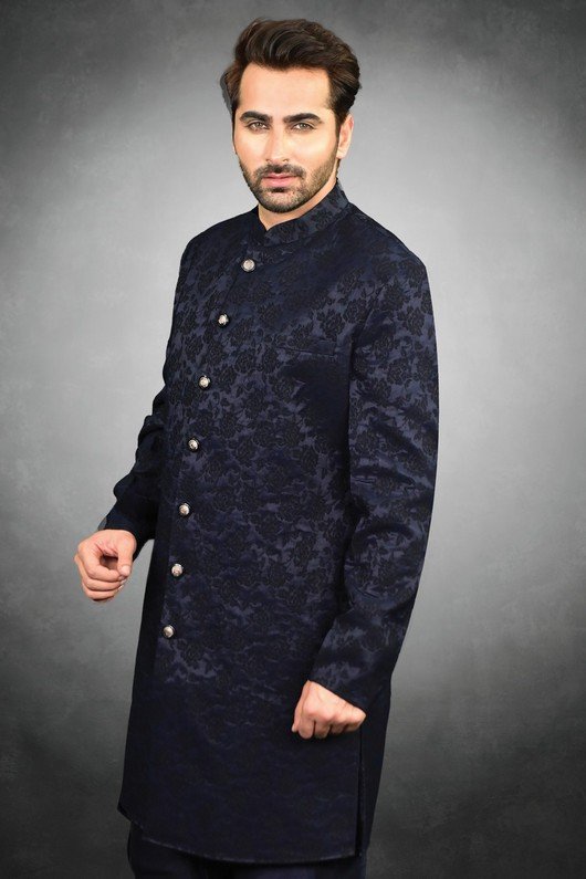 Navy Blue Designer Wedding Sherwani