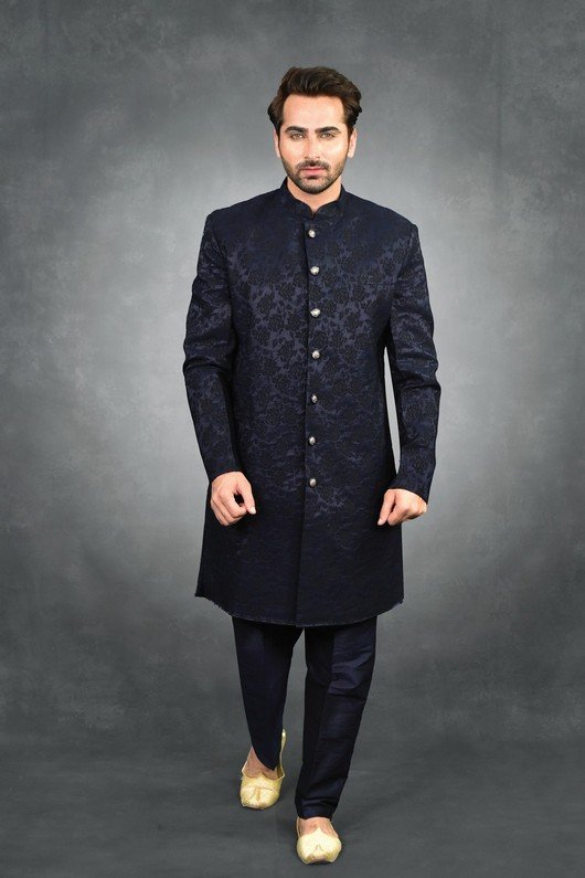 Navy Blue Designer Wedding Sherwani